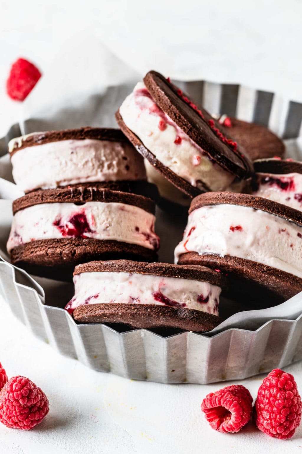 Chocolate Raspberry Ice Cream Sandwiches - Pies and Tacos