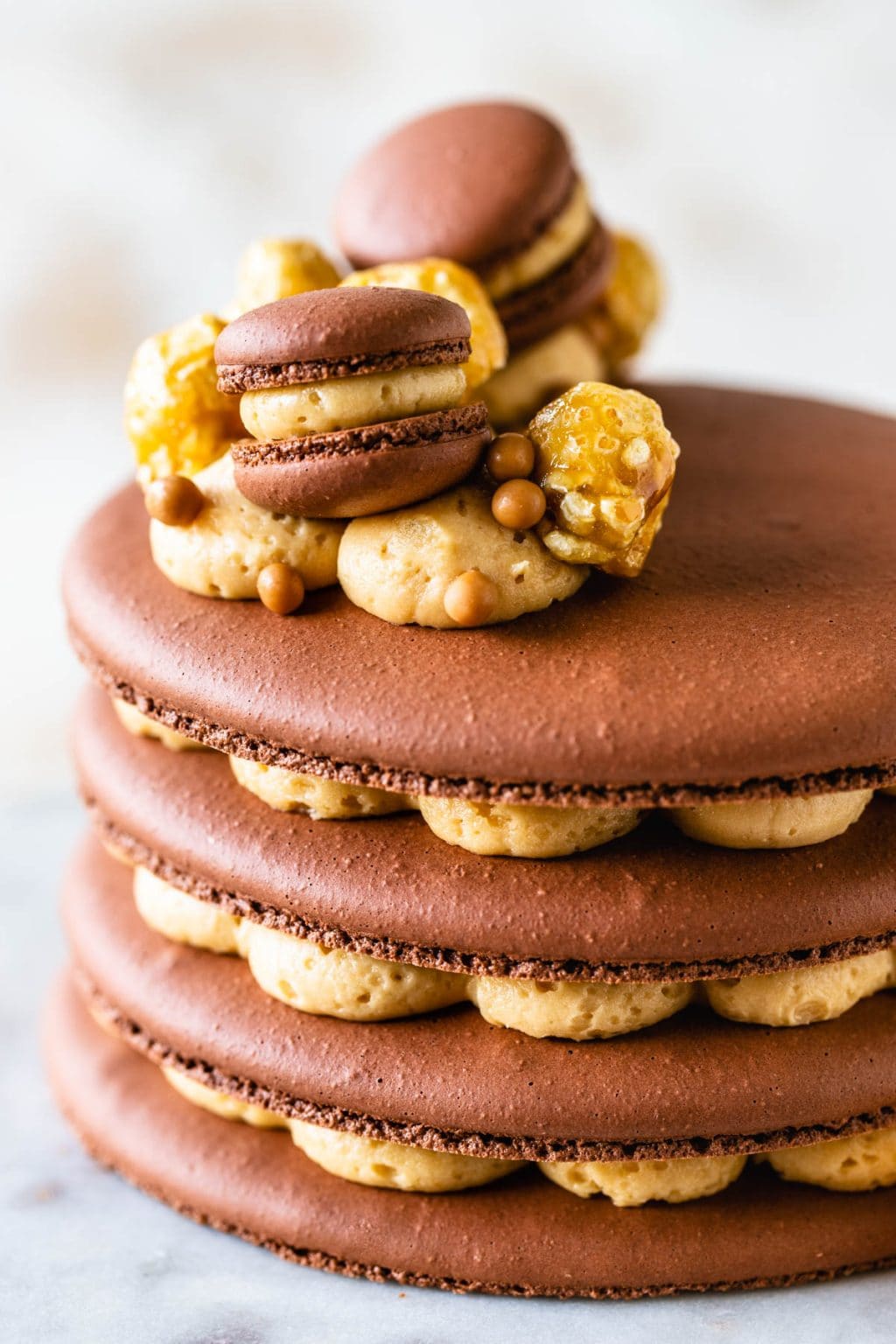 Caramel Macaron Cake - Pies and Tacos