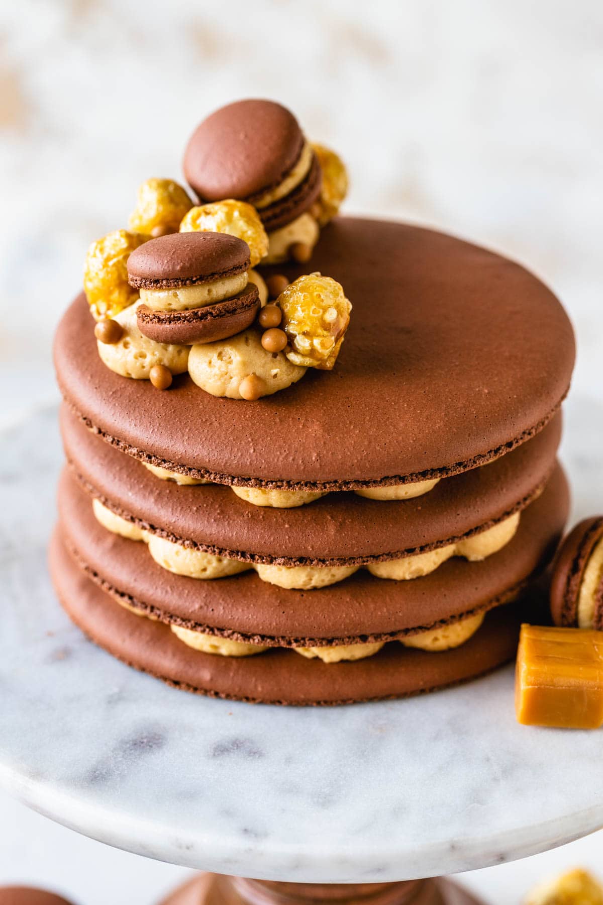 Caramel Macaron Cake - Pies and Tacos