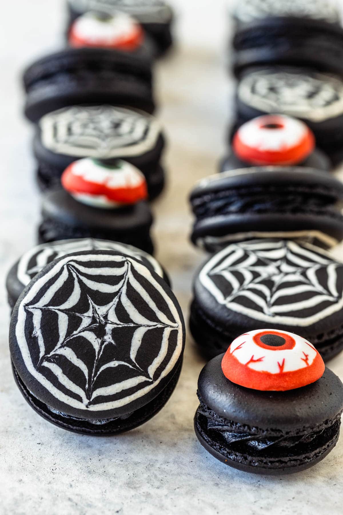 Spider Web Macarons - Pies and Tacos