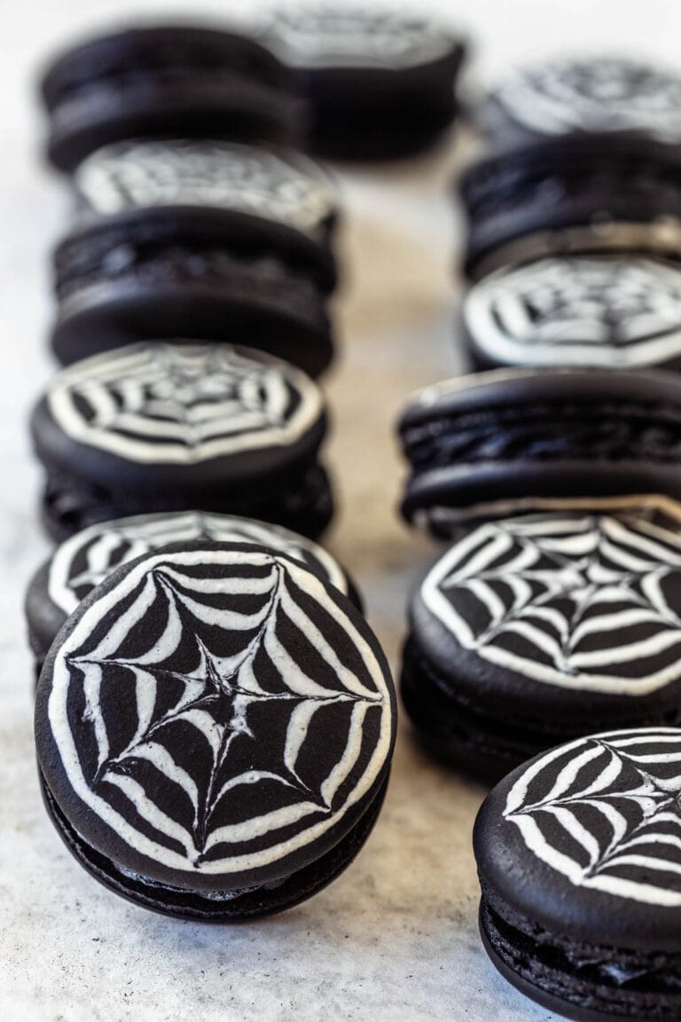 Spider Web Macarons - Pies and Tacos