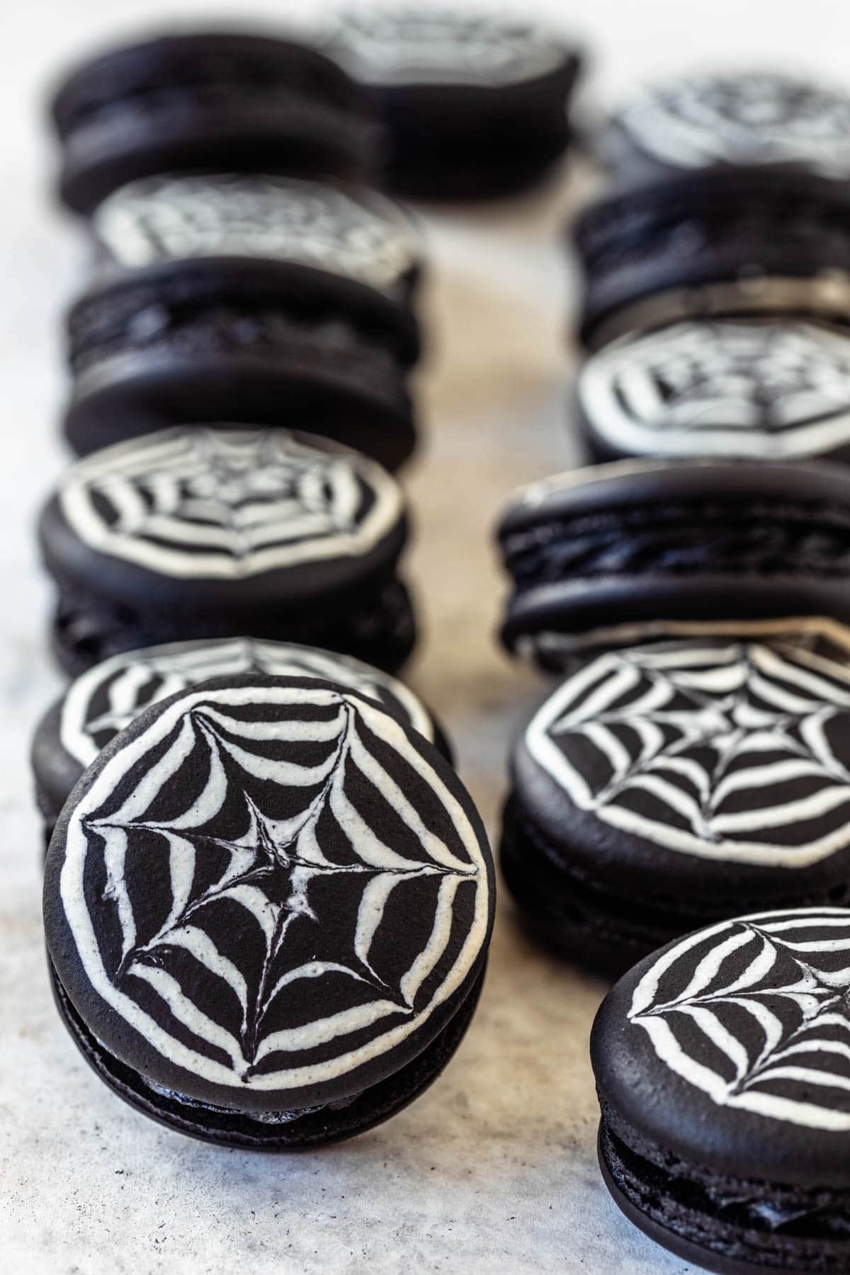 Spider Web Macarons - Pies and Tacos