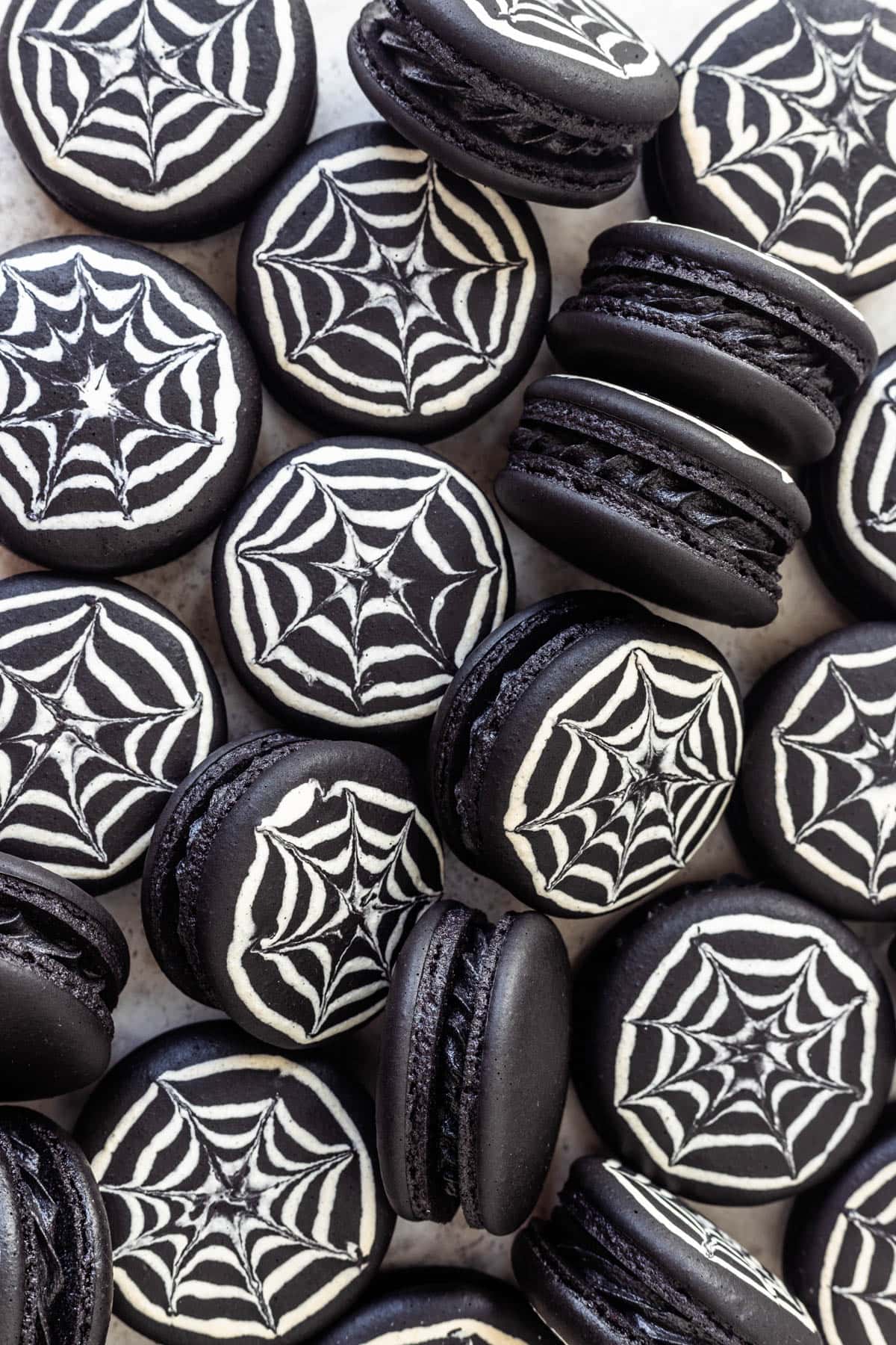 Spider Web Macarons - Pies and Tacos