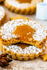 Vegan Gingerbread Caramel Linzer Cookies - Pies and Tacos