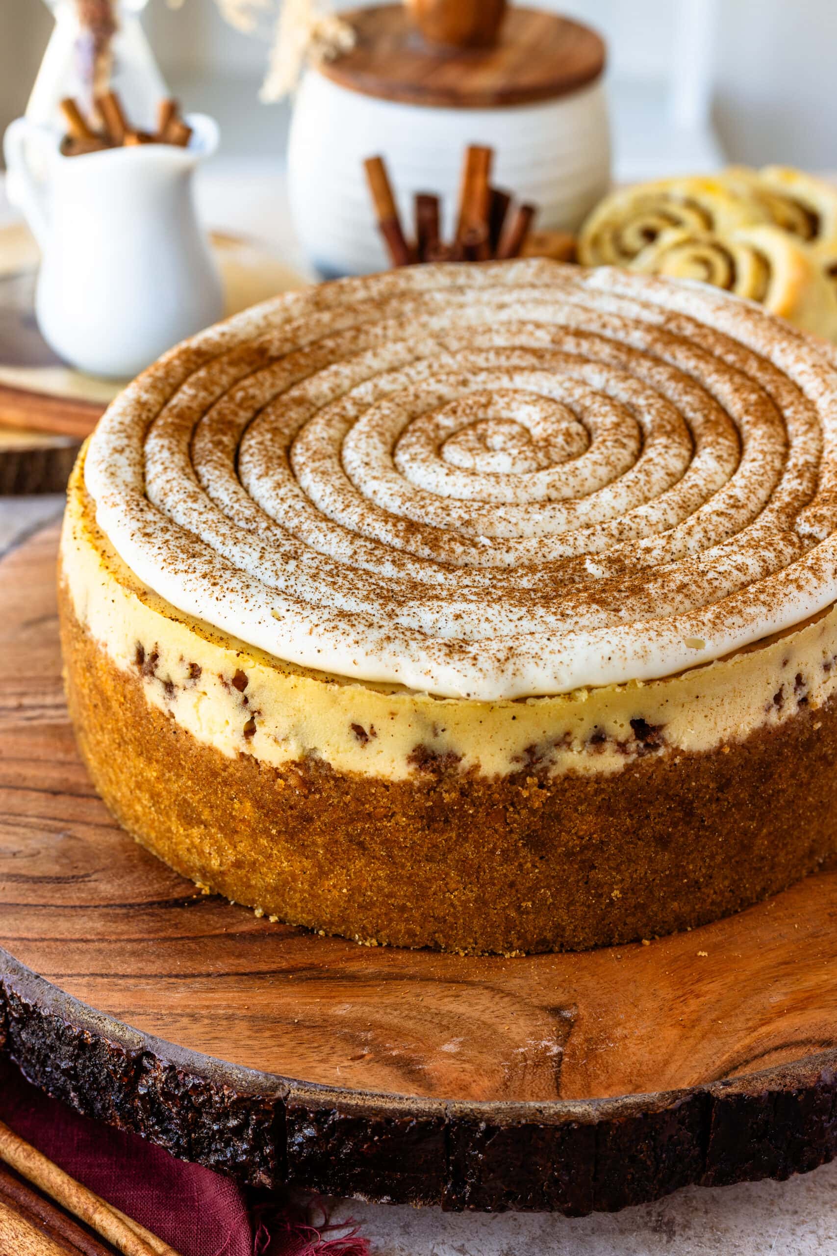 Cinnamon Roll Cheesecake - Pies and Tacos